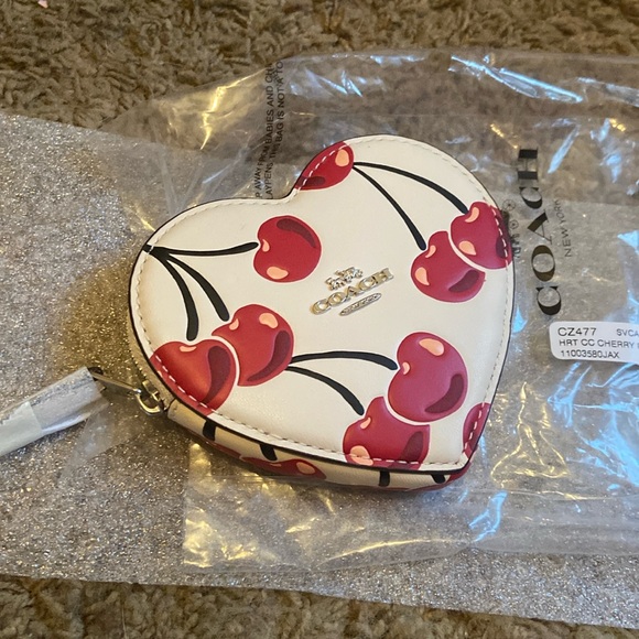 Coach | Bags | Coach Cherry Print Heart Coin Purse Nwt And Dust Bag ...